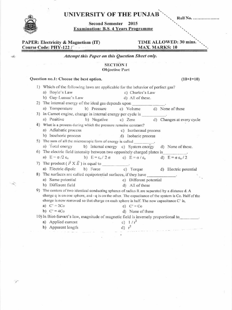 BS 4 Years Past Paper PHY 19 | PDF