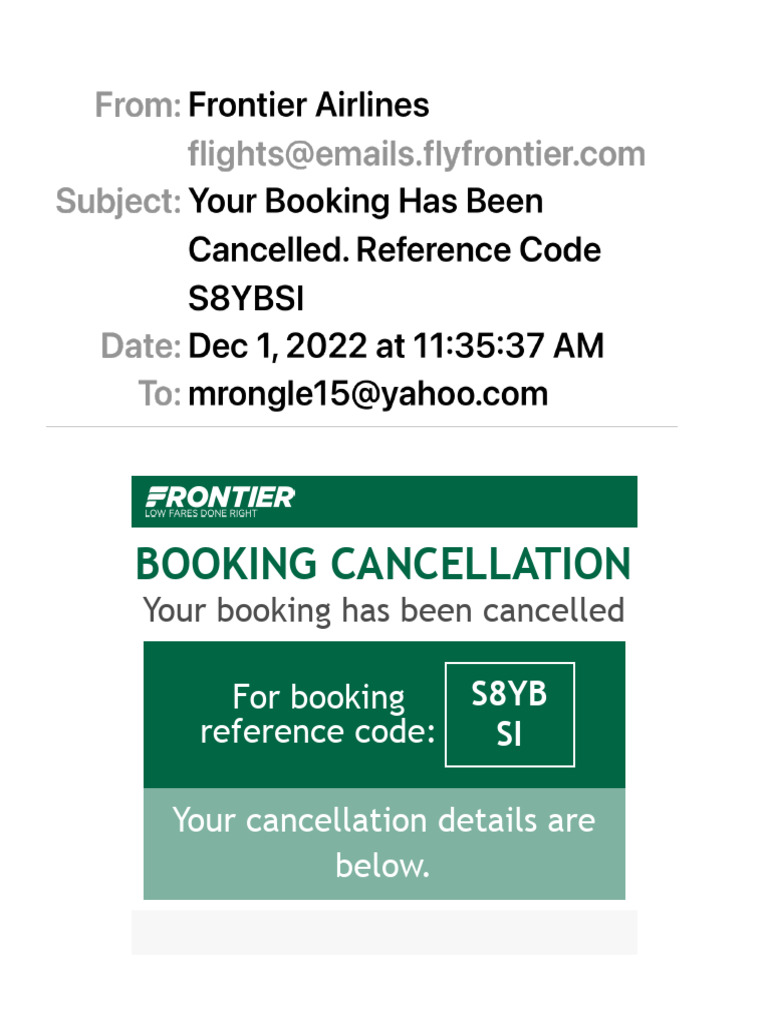 Your Booking Has Been Cancelled. Reference Code S8YBSI | PDF | Credit ...