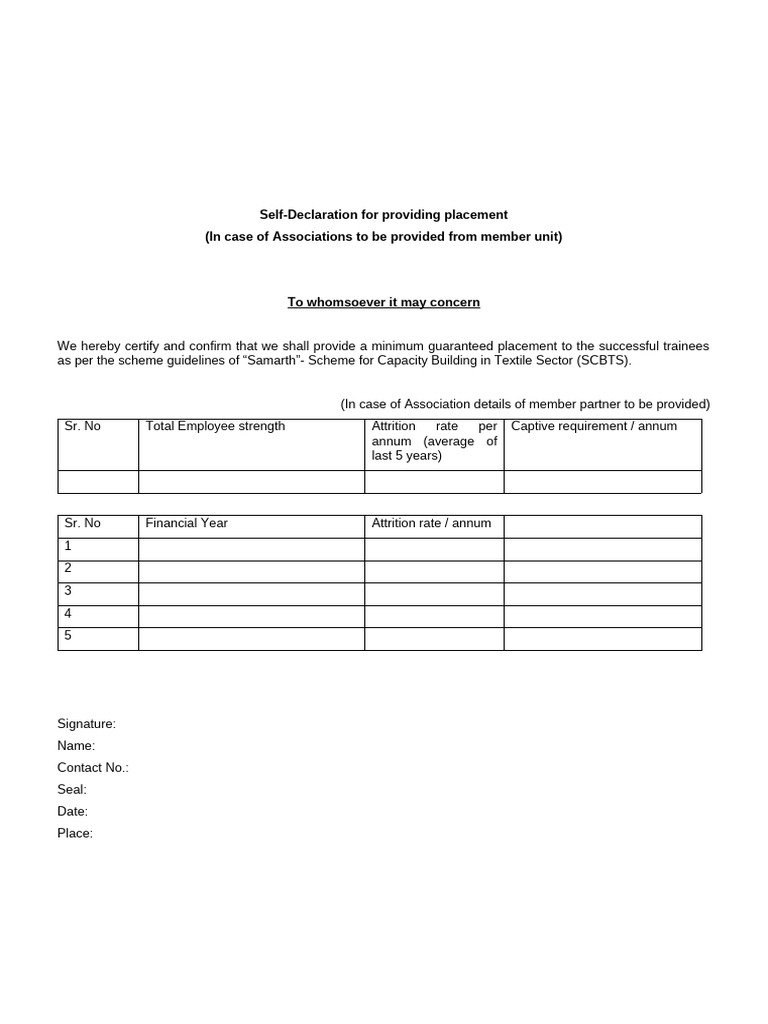 Self-Declaration For Providing Placement | PDF