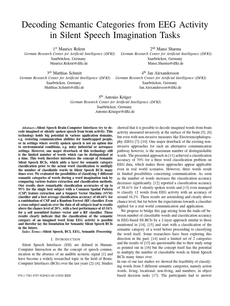 Decoding Semantic Categories From EEG Activity in Silent Speech Imagination Tasks | PDF ...