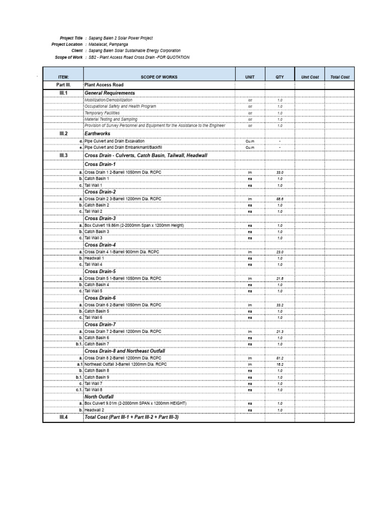 SBEC_Road Cross Drain (for Quotation) | PDF | Civil Engineering | Environmental Technology