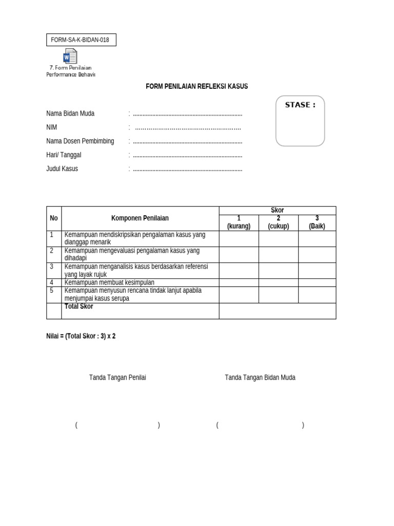 6. Form Penilaian Refleksi Kasus | PDF
