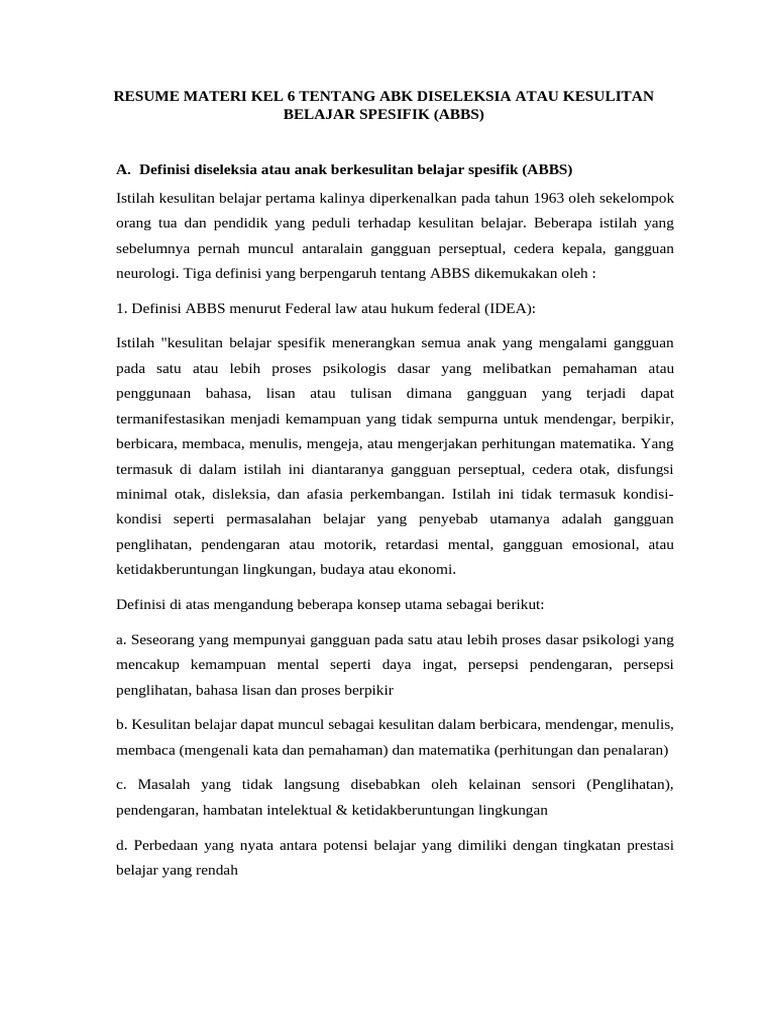 Memahami Disleksia dan ABBS pada Anak | PDF