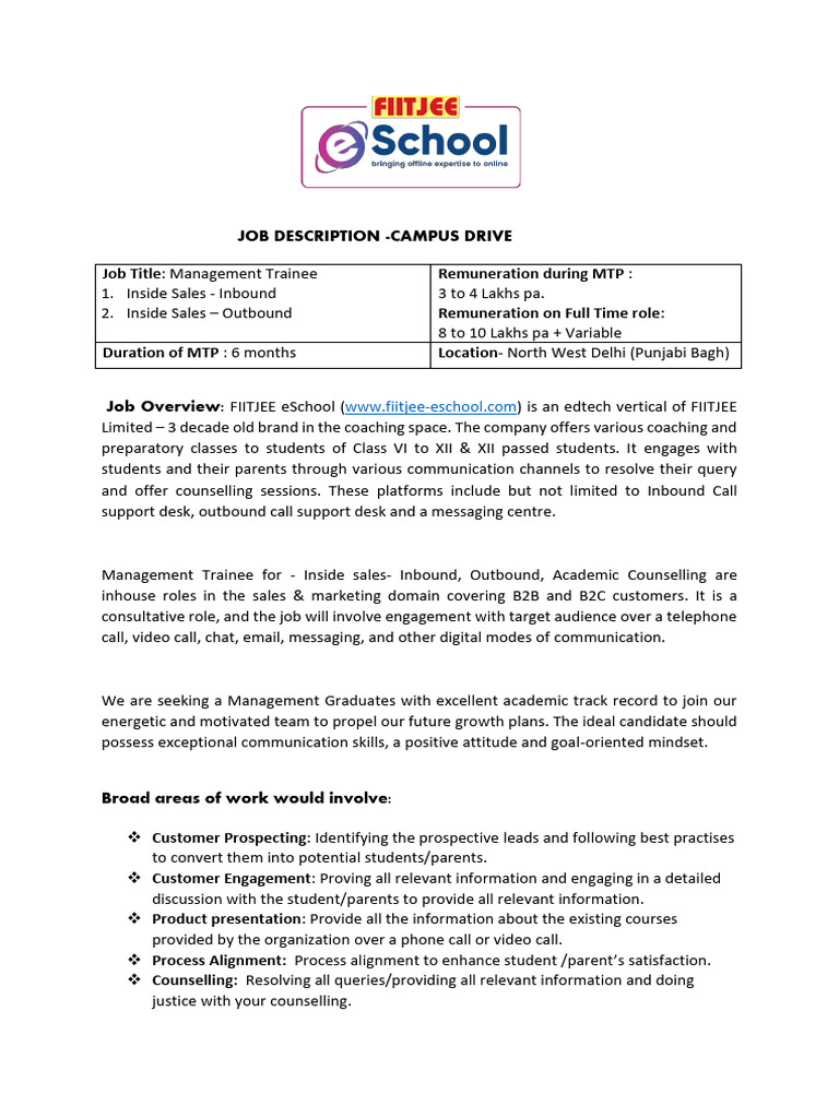Job Description For Campus Drive | PDF | Communication | Human ...