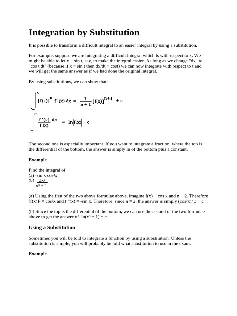 Integration by Substitution | PDF