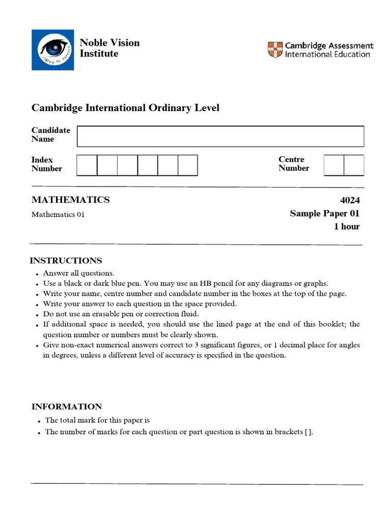 OL Revision Paper | PDF | Mathematics