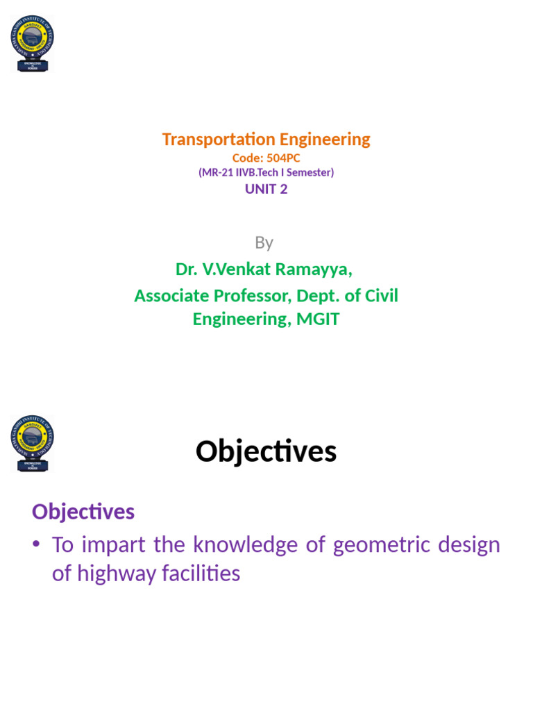 UNIT 2 - Transportation Engineering PPT DR VVR | PDF | Transport ...