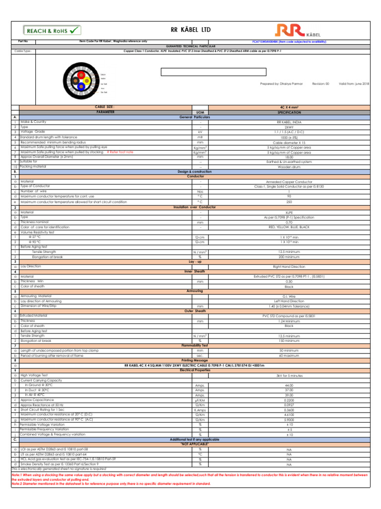 4C X 4 SQ - MM Cu-1 Xlpe ST-2 Wire ST-2 | PDF | Electrical Conductor ...