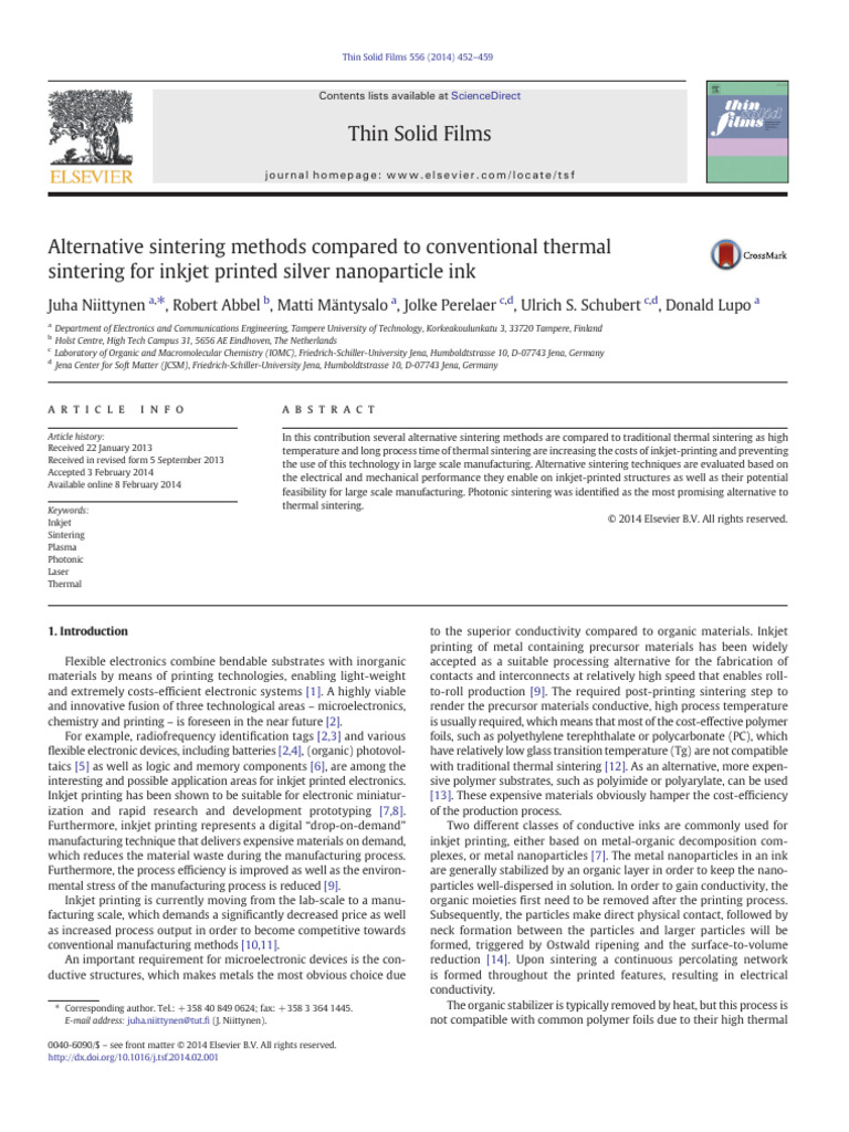 Alternative Sintering Methods Compared To Conventional Thermal Sintering For Inkjet Printed ...
