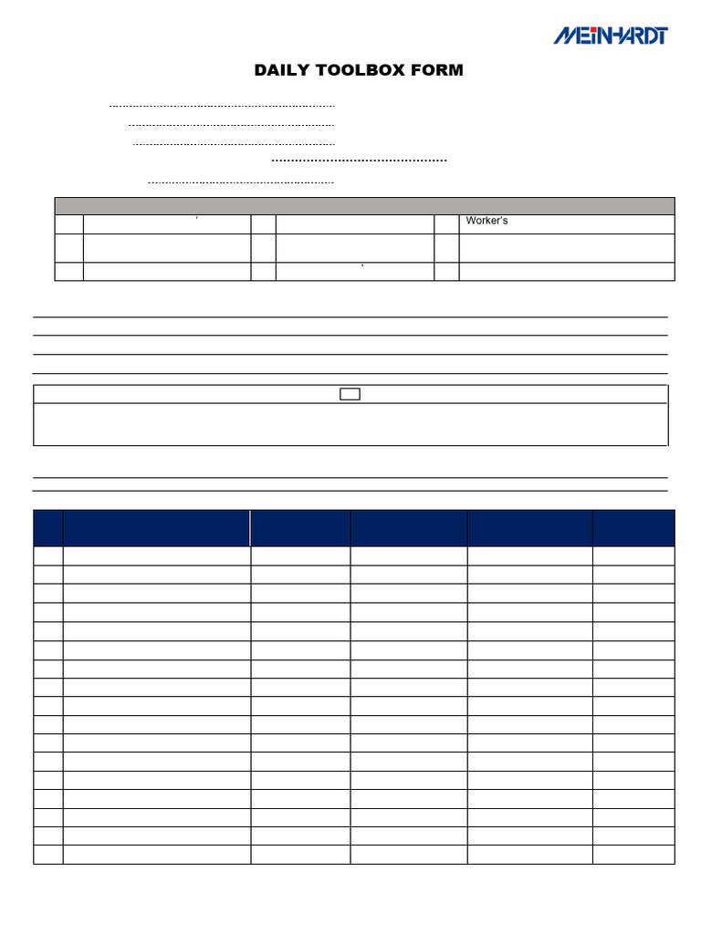 MHT Daily Toolbox Talks Form Revised | PDF