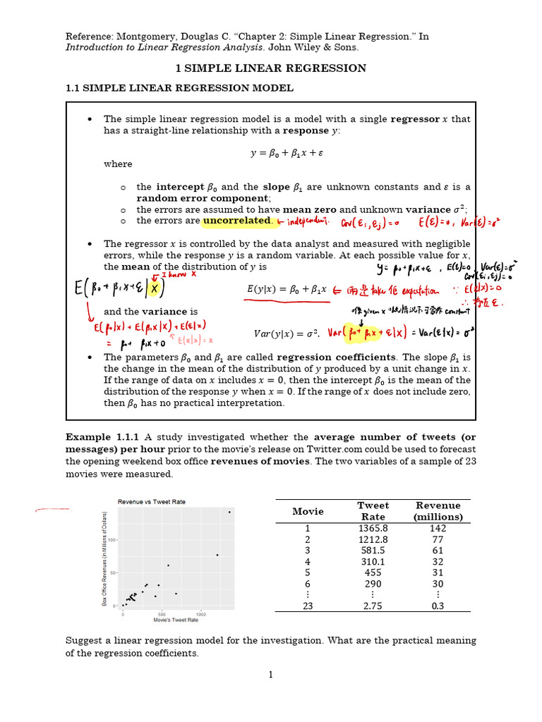 1 Simple Linear Regression | PDF | Errors And Residuals | Ordinary Least Squares