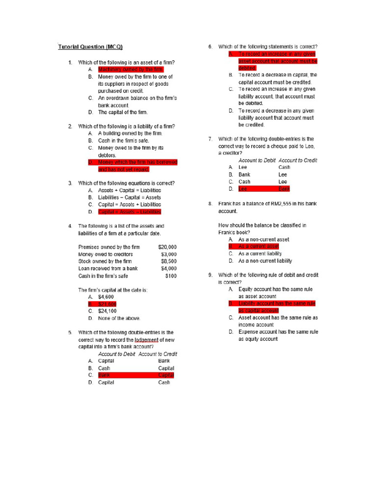 Tutorial Question (MCQ) Page 15 Solution | PDF