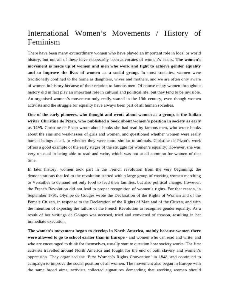 History of Women's Movements and Feminism | PDF | Gender Studies | Feminism