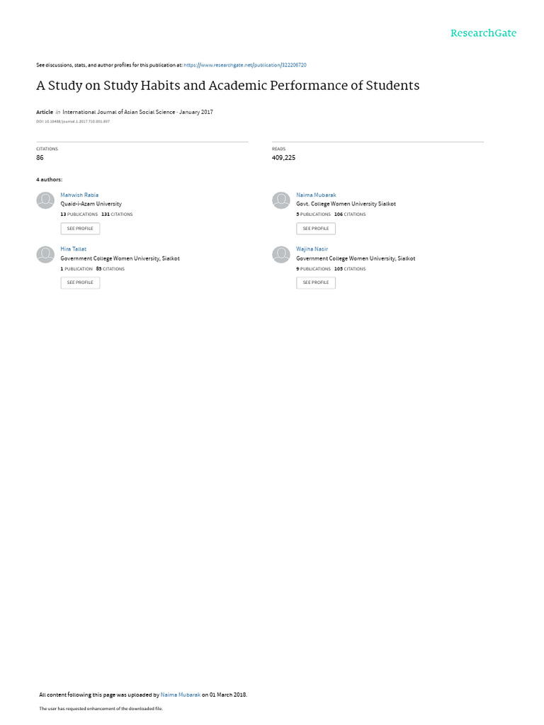 A Study On Study Habits and Academic Performance o | PDF | P Value ...