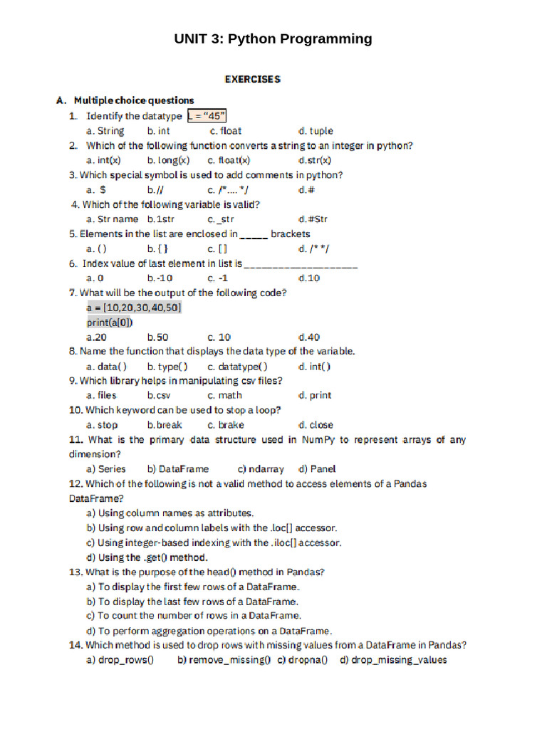 Xi Ai Unit 3-Python Programming Q&a | PDF