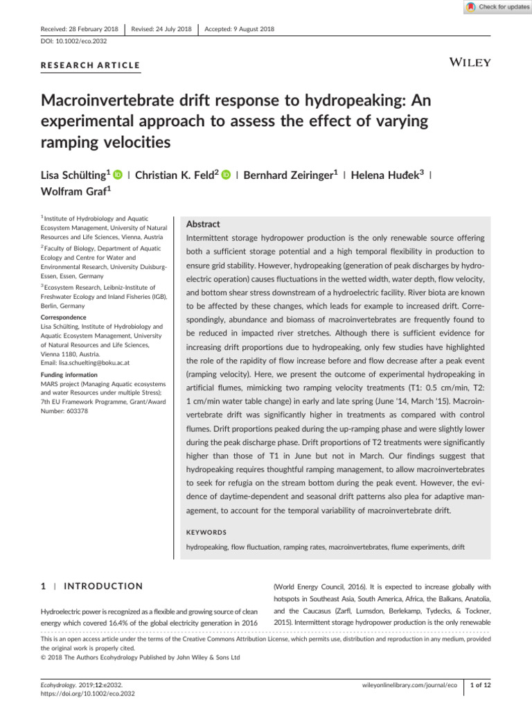 Macroinvertebrate Drift Response To Hydropeaking An Experimental ...