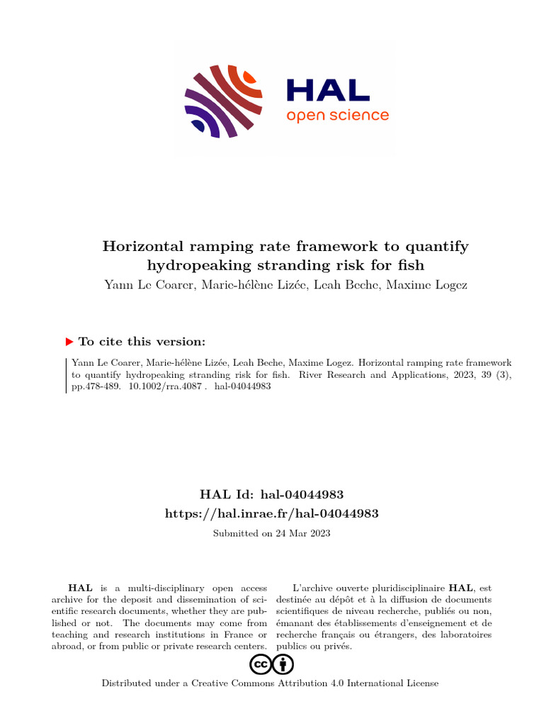 Horizontal Ramping Rate Framework To Quantify Hyropeaking Stranding ...