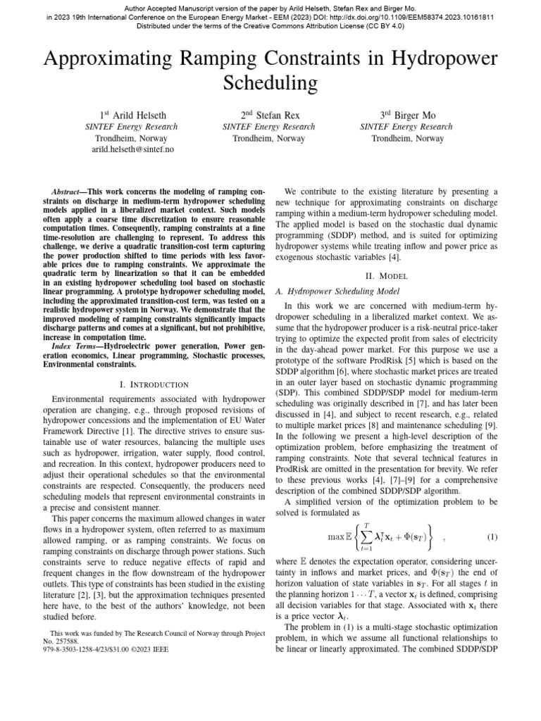 Helseth2023arc AAM75240 | PDF | Hydroelectricity | Mathematical ...