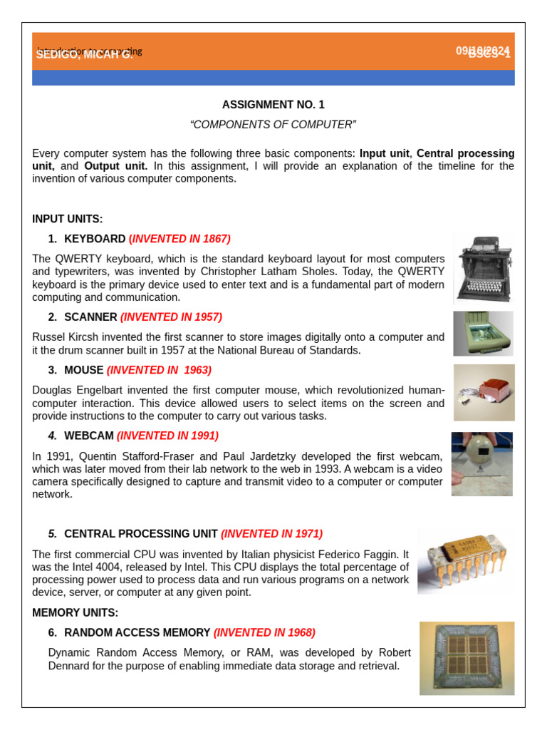 Assignment in Intro To Comp | PDF | Graphics Processing Unit | Computer Hardware