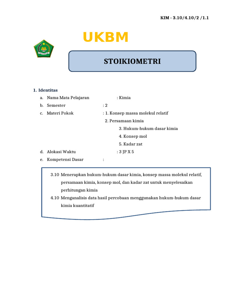 UKBM STOIKIOMETRI | PDF