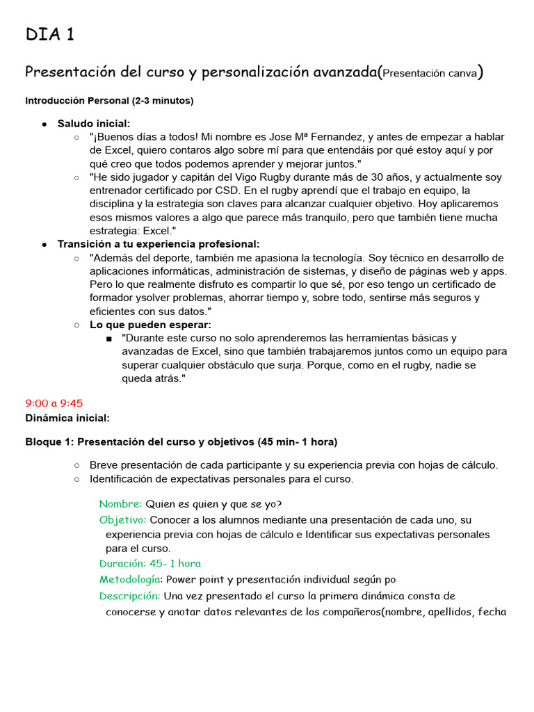 20 Horas 5 Sesiones (20 Minutos Descanso) Chema | PDF | Microsoft Excel ...