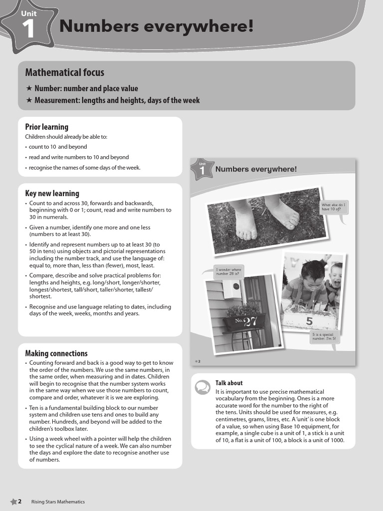 Year 1 Unit 1 Teachers Guide | PDF | Numbers | Length