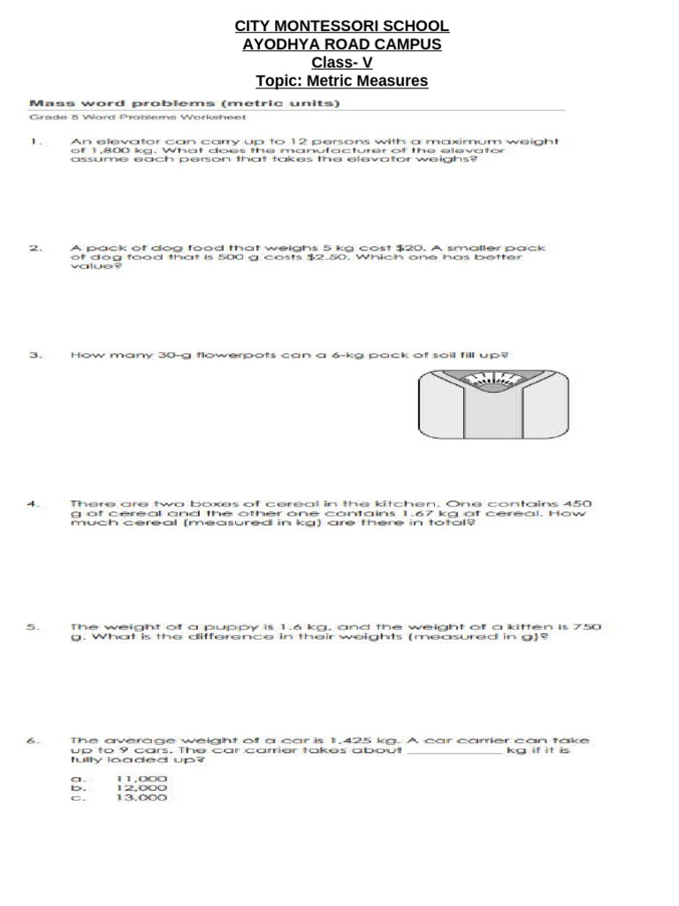Metric Measures Worksheet 3 Grade 5 | PDF