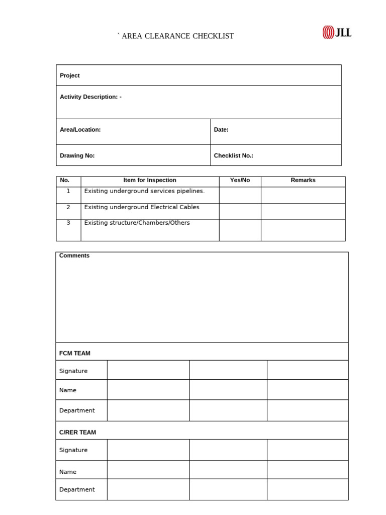 Area Clearance Inspection Checklist | PDF