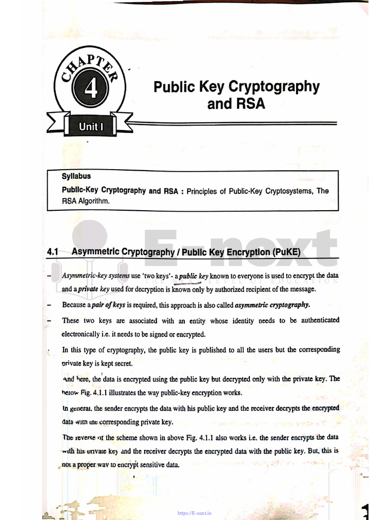 Ch4-Public Key Cryptography and RSA (E-Next - In) | PDF