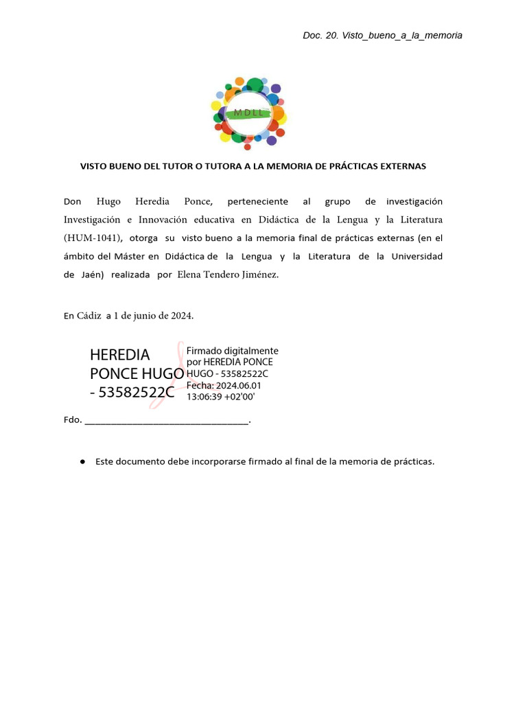 Doc. 20. Visto Bueno A La Memoria | PDF