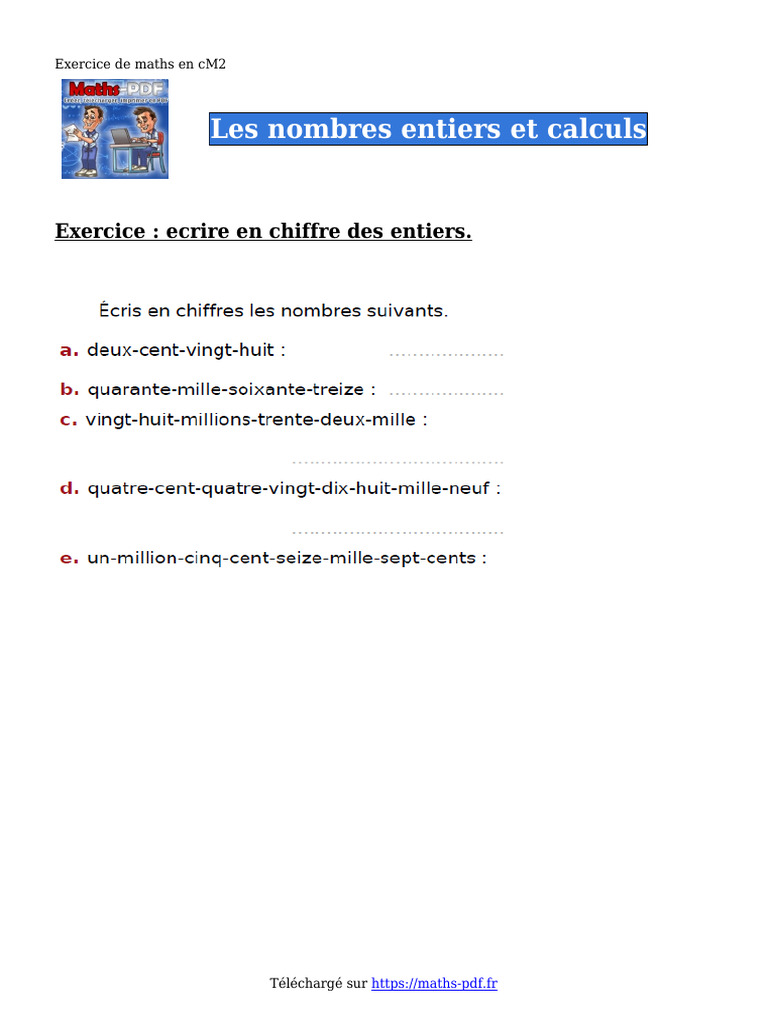 Exercice Les Nombres Entiers Et Calculs CM2 3950n 3 | PDF