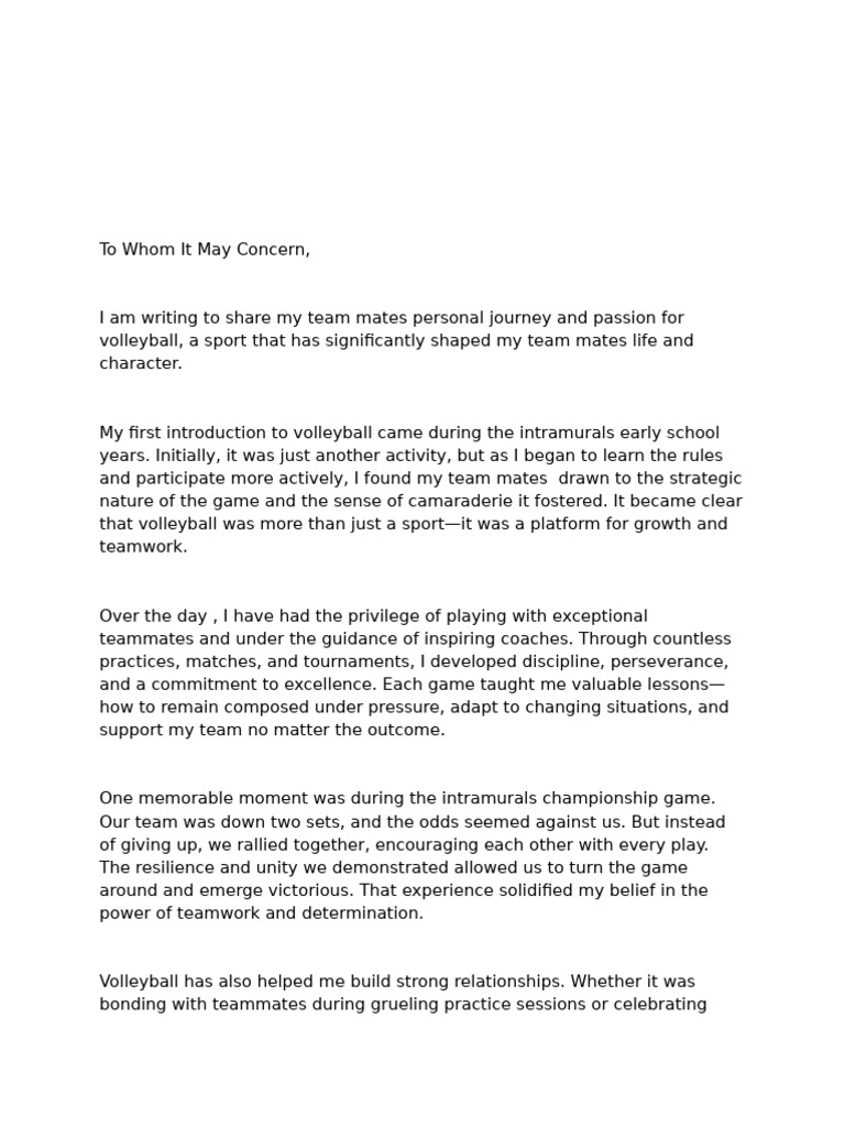 Narrative Letter For Volleyball | PDF