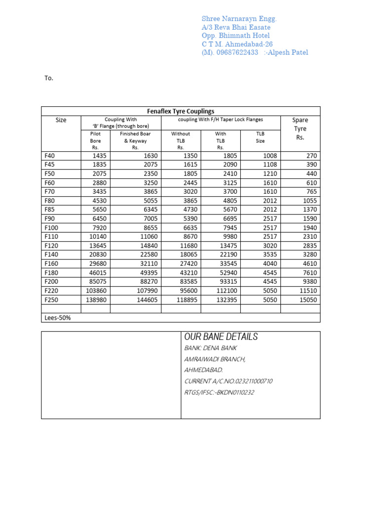 Tyre Coupling Size Chart PDF | PDF