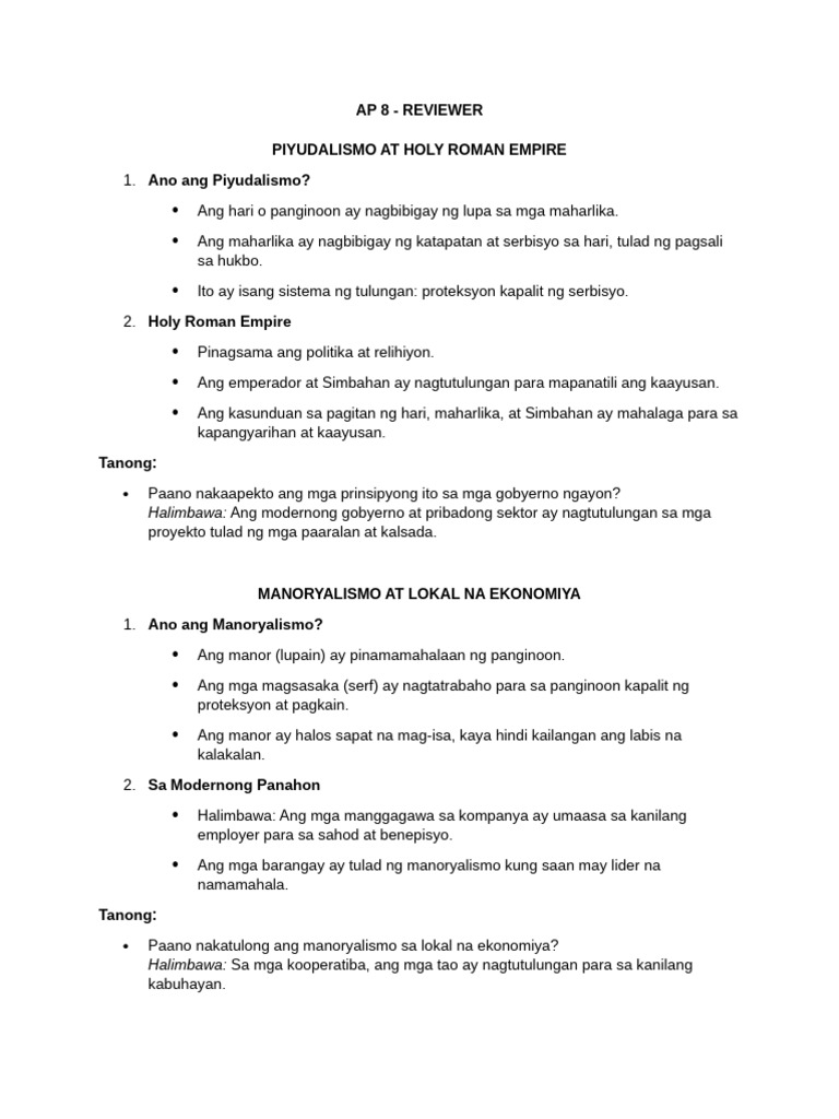 AP 8 Reviewer 2QA | PDF