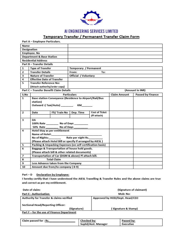 Temporary Transfer Claim Form | PDF