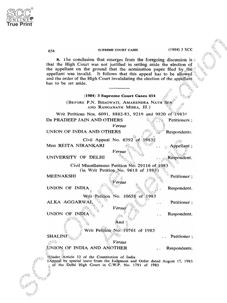 DR Pradeep Jain Vs UOI 1984 | PDF | Separation Of Powers | Government ...