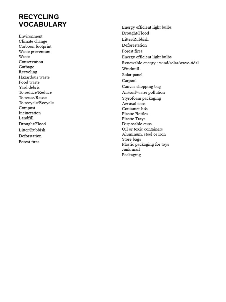 Recycling Vocabulary | PDF