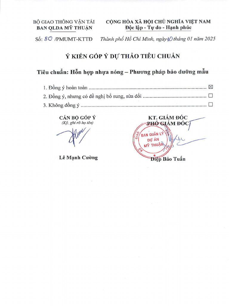 80-PMUMT-KTTD - Y Kien Gop y Du Thao Tieu Chuan | PDF