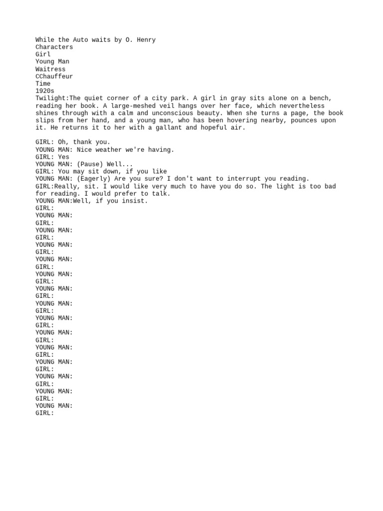 O. Henry's "The Auto Waits" Summary | PDF