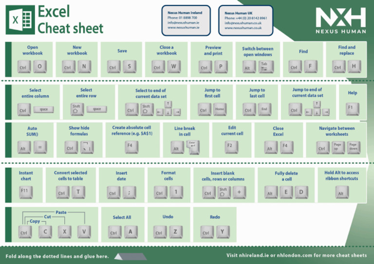 Excel Cheat Sheet Nexus Human | PDF
