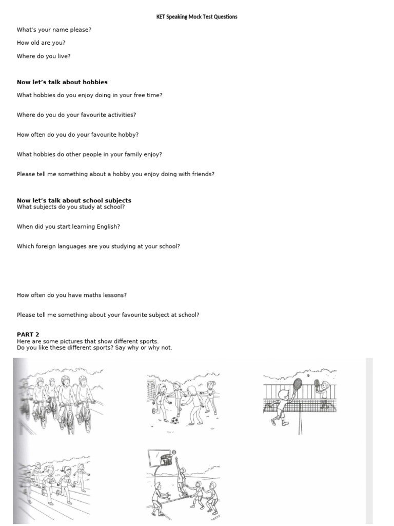 KET Speaking Mock Test Questions Guide | PDF