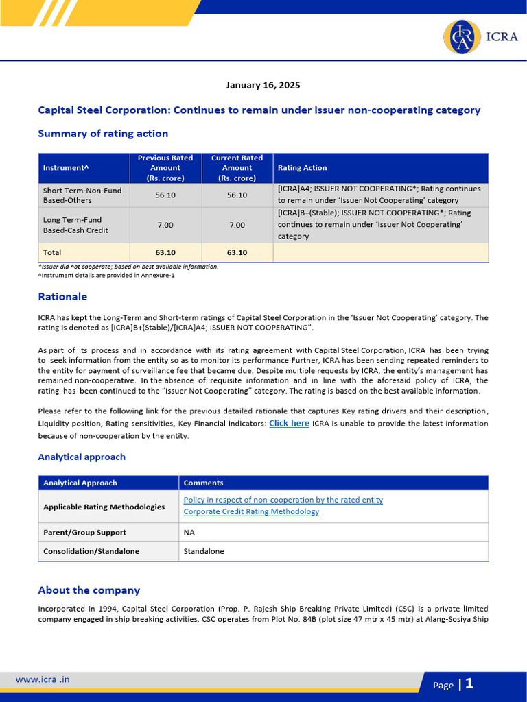 Capital Steel Corporation | PDF | Credit Rating Agency | Stocks