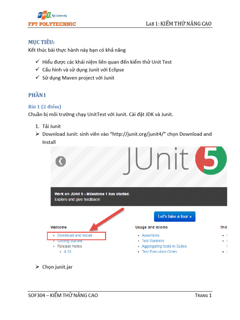 SOF304 - Lab1 - Kiem Thu Don VI 1 | PDF