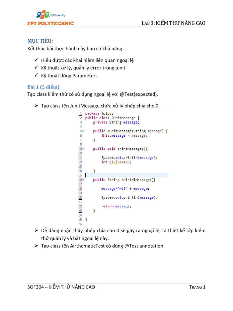 SOF304 - Lab3 - Kiem Thu Don VI 3 | PDF