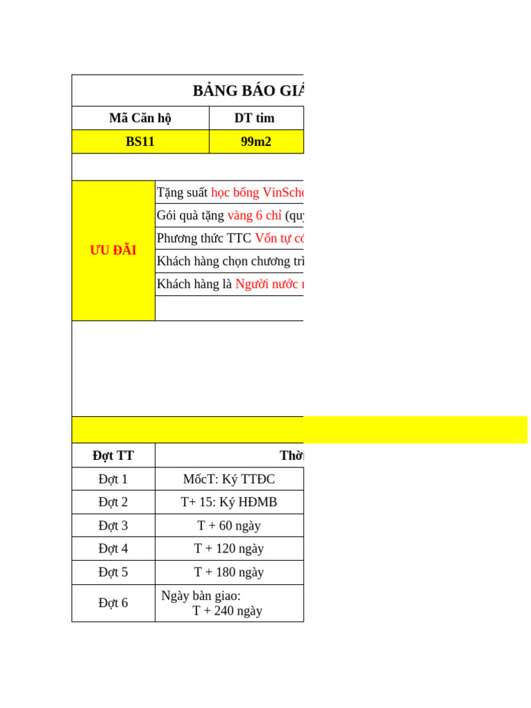 12.9 Bảng tính giá BS11-12-15-16 Oasis 7.9.2024 | PDF