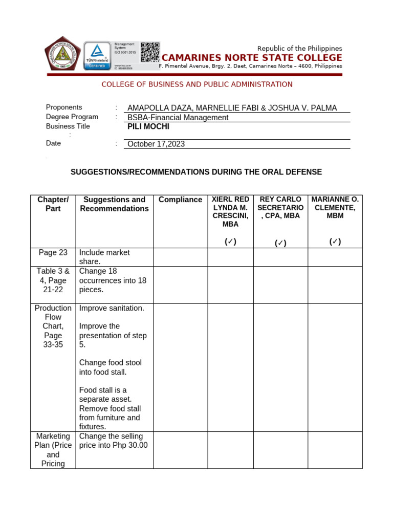 Sec Report of Pili Mochi Defense 1 2 | PDF