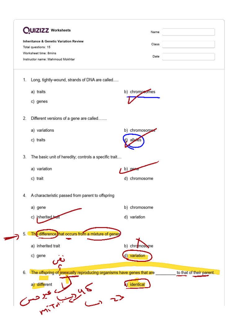 Inheritance & Genetic Variation Review - Quizizz | PDF | Dominance ...