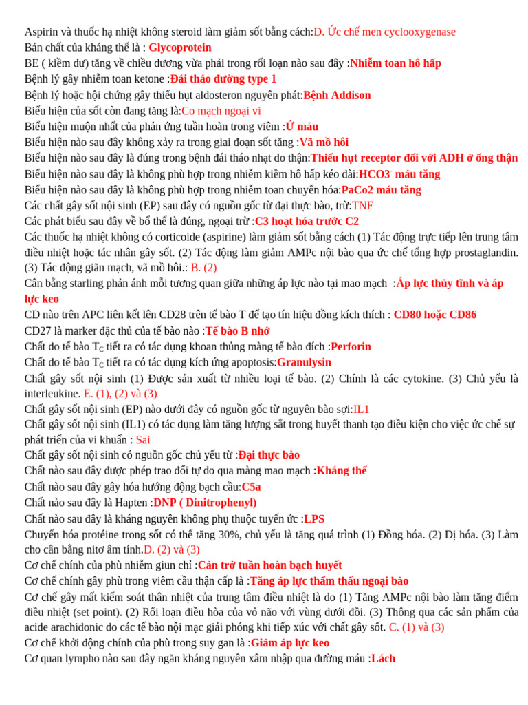 trắc nghiệm sinh lý bệnh miễn dịch giữa kỳ | PDF