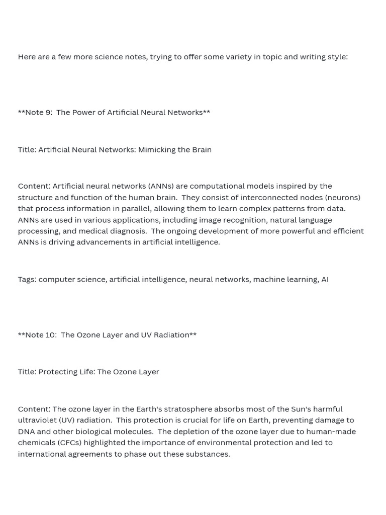Science Notes: AI, Ozone, Water, DNA | PDF | Water | Dna