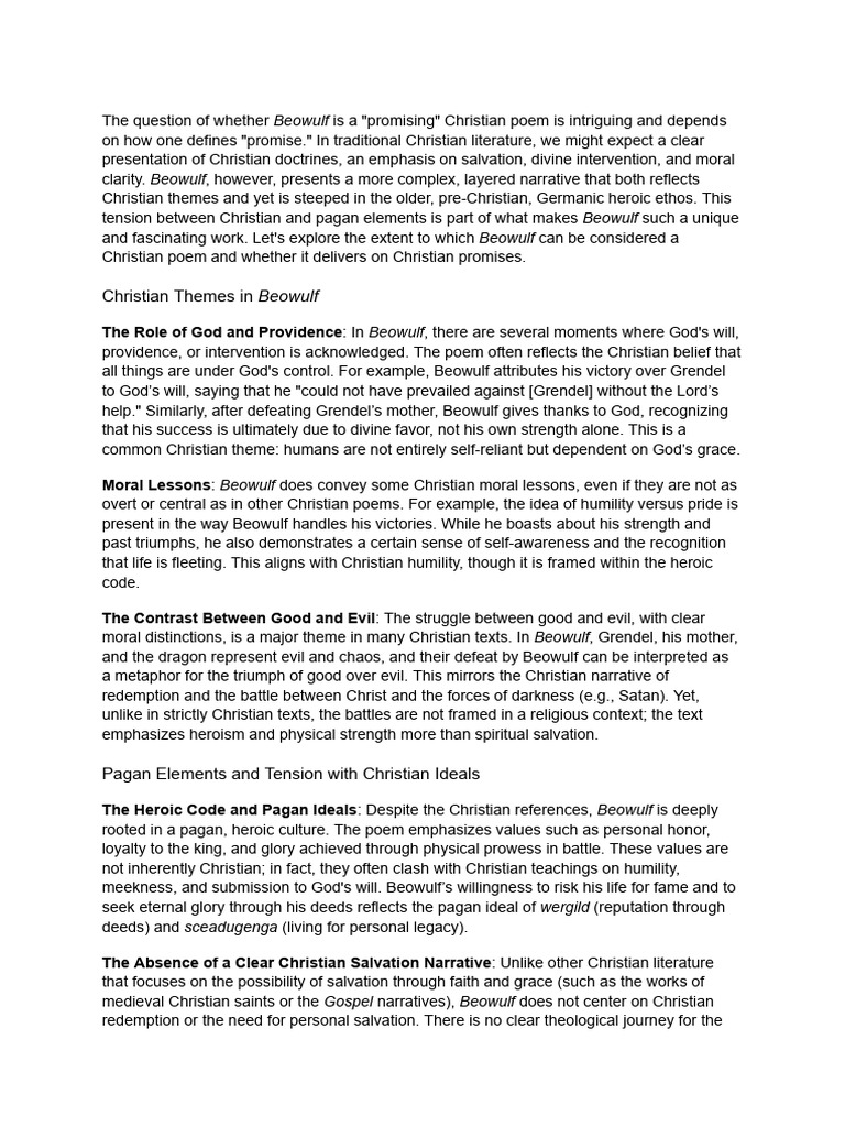 Christian Themes in Beowulf Explained | PDF | Beowulf | Salvation